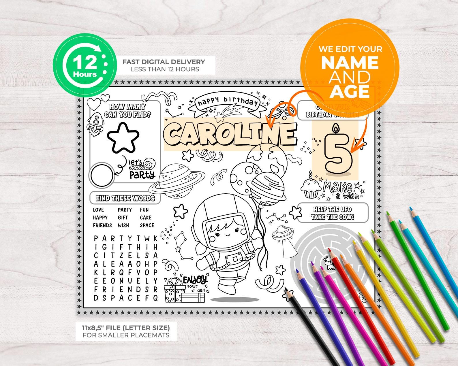 Editable Outer Space Party Placemat | Printable Planets Rocket Ship ...