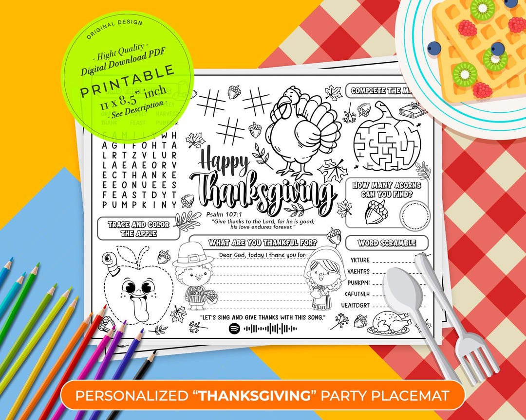 Thanksgiving Activity Mat for Kids | Thanksgiving Coloring Page ...