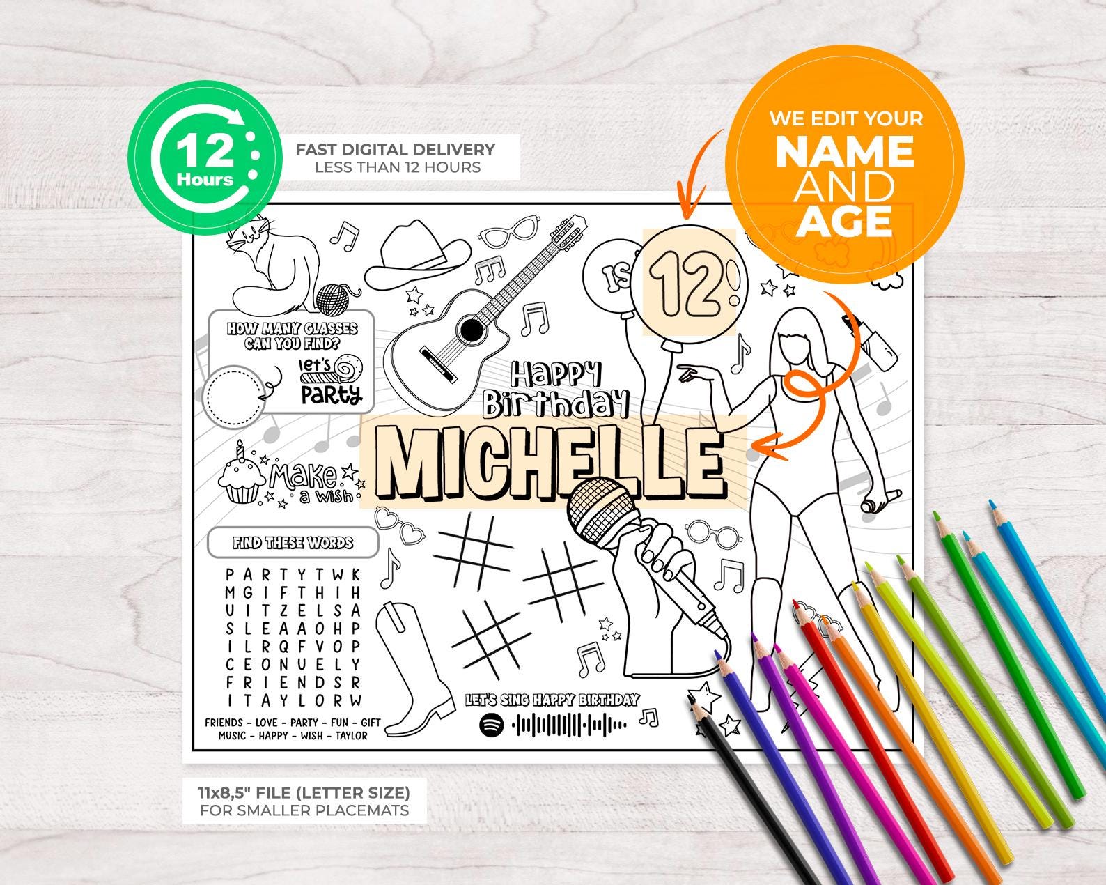 Personalized Singer Birthday Party Activity Sheet | Singing Party Favor ...