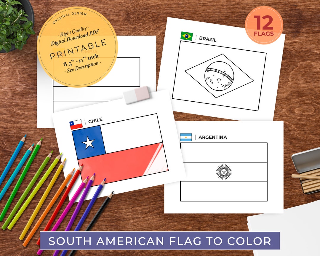 SOUTH AMERICA FLAGS Coloring Pages, Americas Flags Coloring Book ...