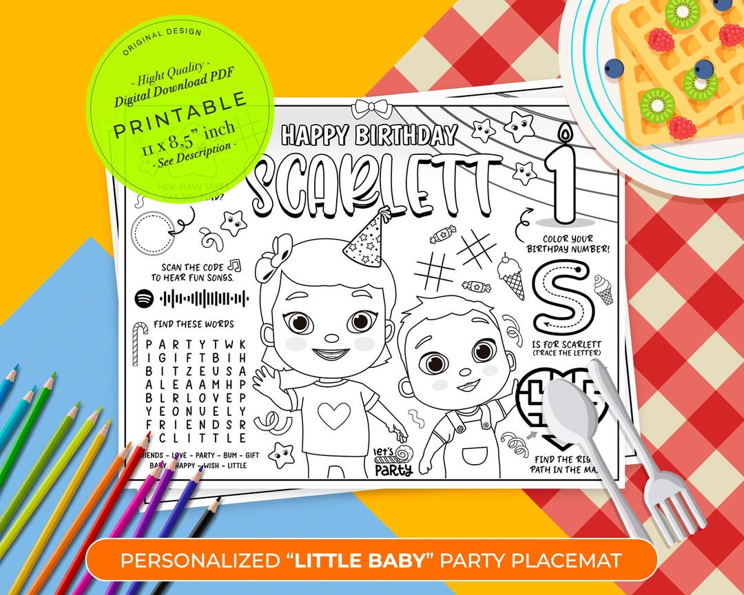 Little Baby Birthday Party Favor | Party Placemat | Music Video Party ...