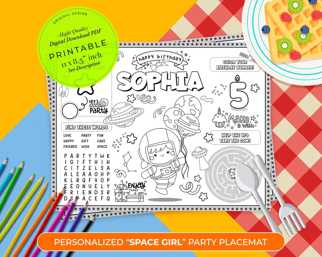Editable Outer Space Party Placemat | Printable Planets Rocket Ship ...
