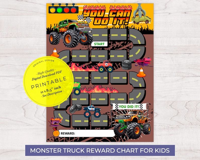 Printable Monster Truck Reward Chart Big Cars Kids Behavior Chart ...