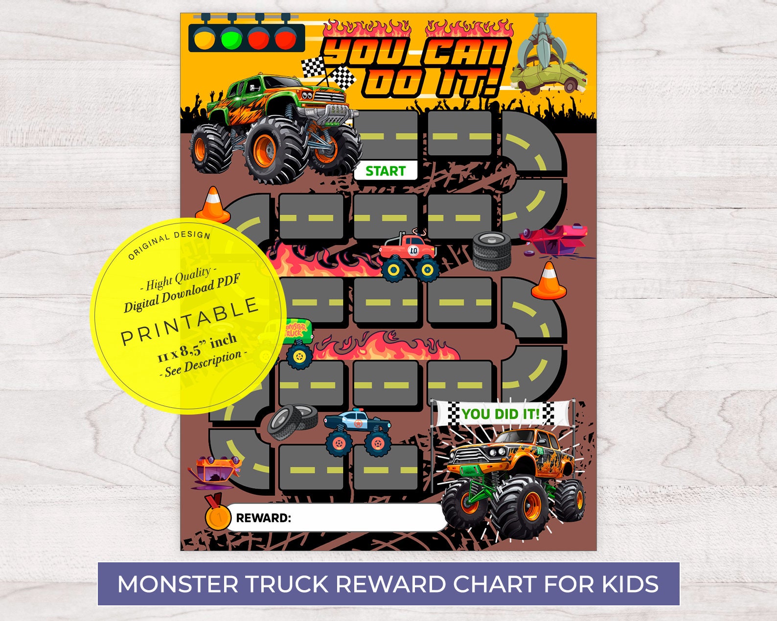 Printable Monster Truck Reward Chart | Big Cars Kids Behavior Chart ...
