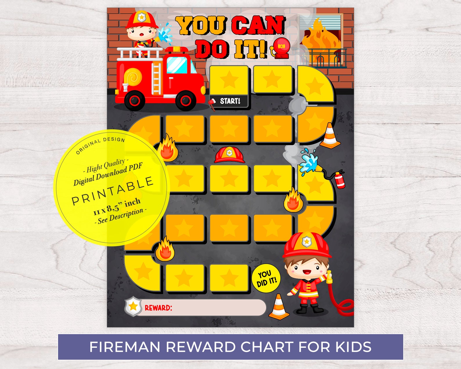 Fireman Reward Chart | Printable Firetruck Kids Behavior Chart ...