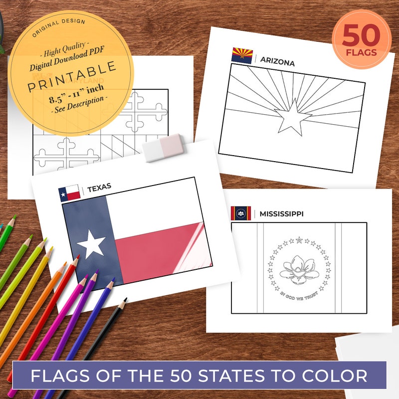 50 States Flag Coloring - Etsy