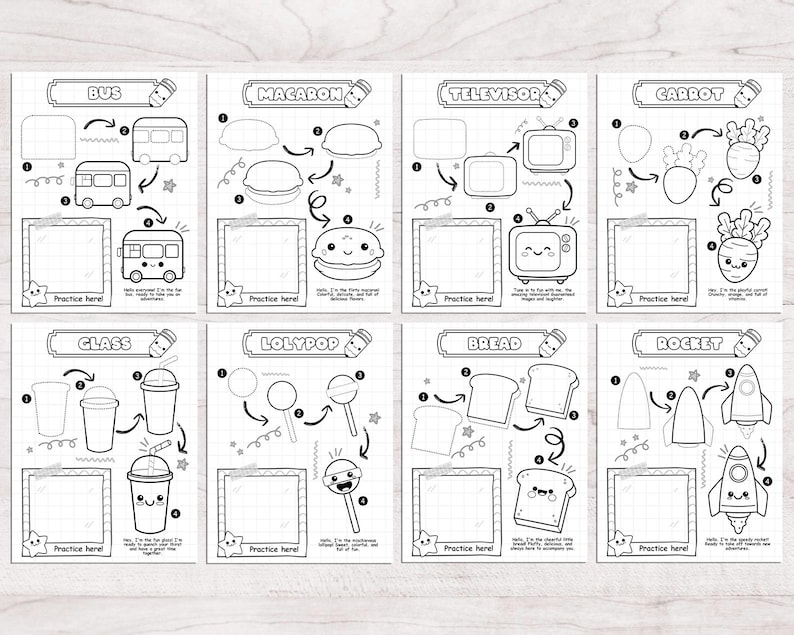 How to Draw Cute Stuff Step by Step | 85 Cute Cartoons | Printable ...