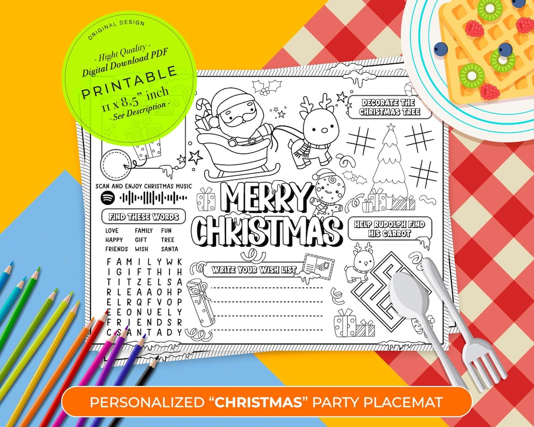 Christmas Activity Placemat, Christmas Coloring Page, Christmas ...