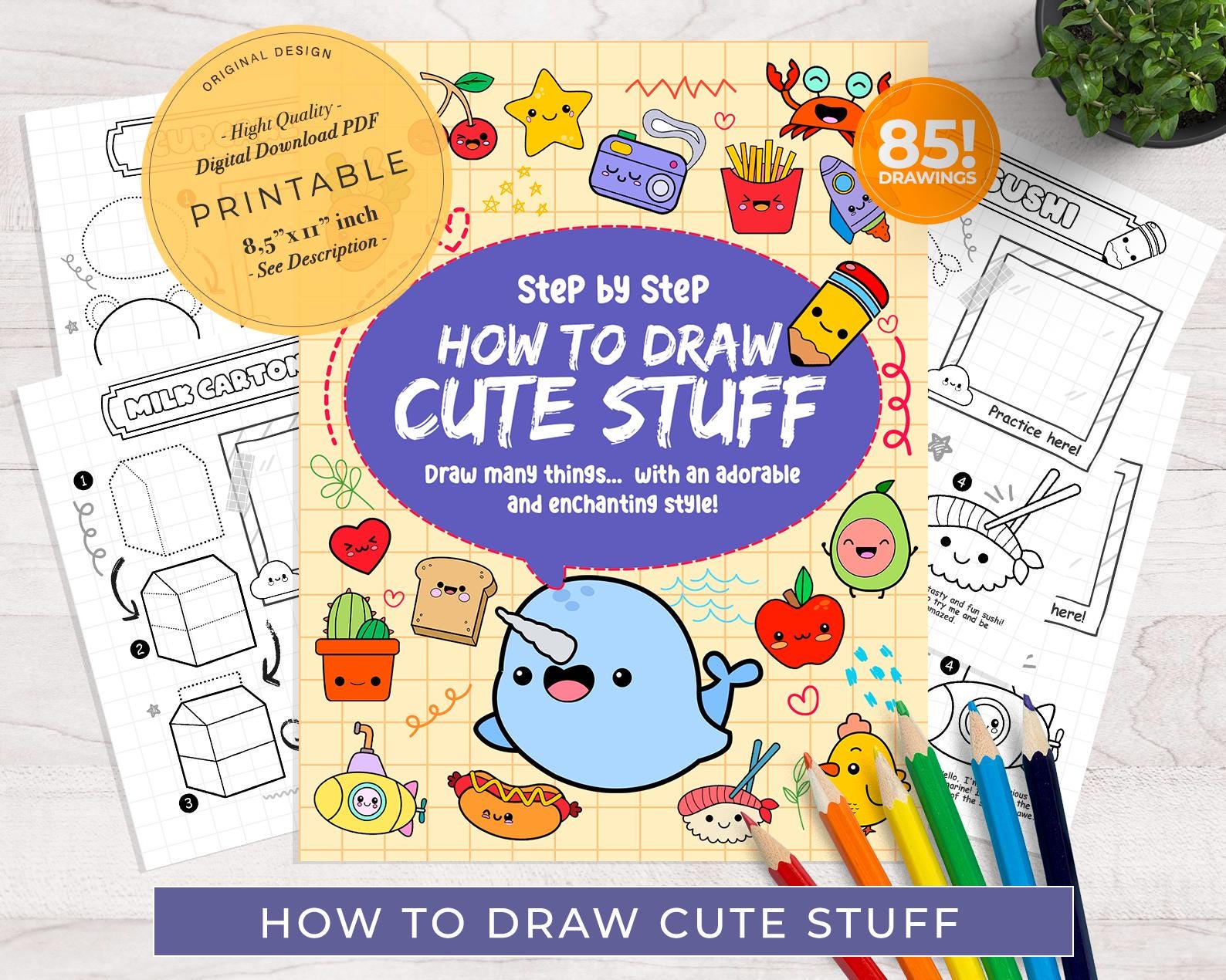 How to Draw Cute Stuff Step by Step | 85 Cute Cartoons | Printable ...