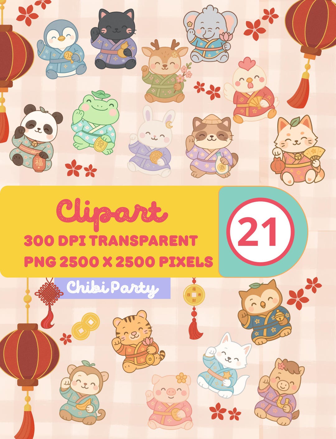 Fortune Time Kawaii Lucky Animals Clipart Bundle – 21 Pastel Maneki ...