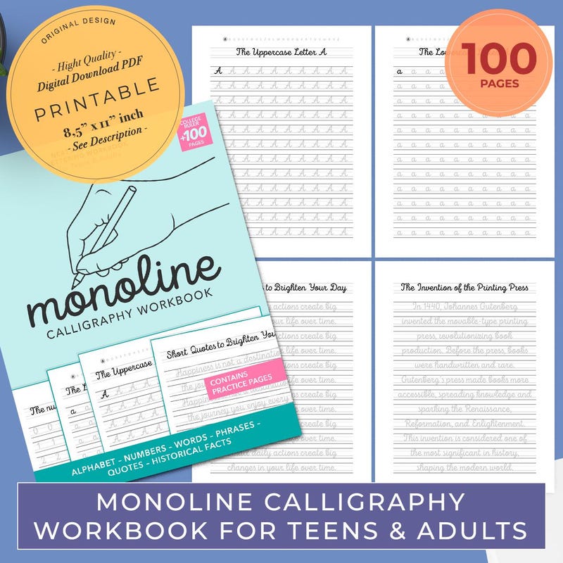 Monoline Practice Sheet - Etsy
