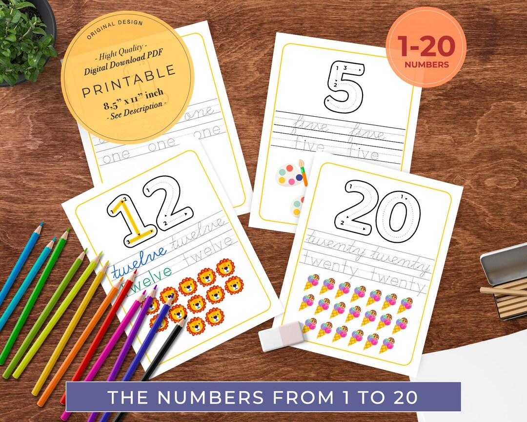 Number 1-20 Flashcards, 20 Number Tracing Worksheets, Traceable Numbers ...