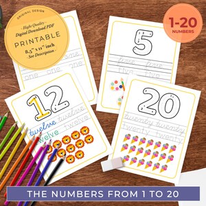 Number 1-20 Flashcards, 20 Number Tracing Worksheets, Traceable Numbers ...