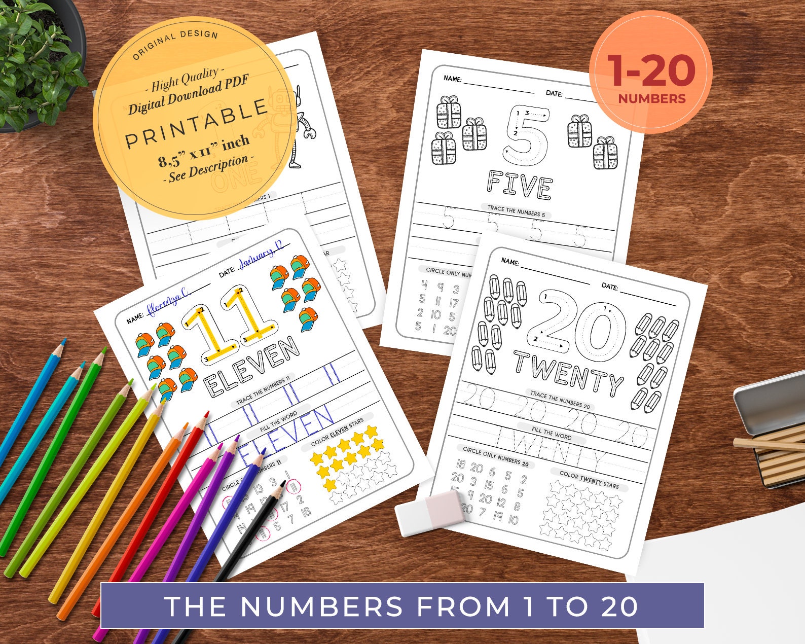 Count 1-20, Number Tracing, Number Recognition, 20 Number Tracing ...