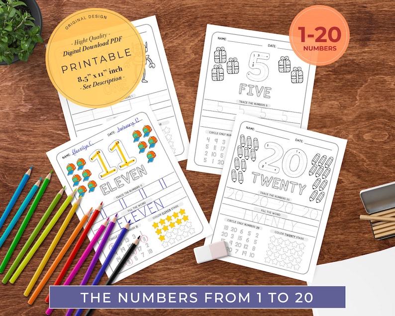 Count 1-20, Number Tracing, Number Recognition, 20 Number Tracing ...