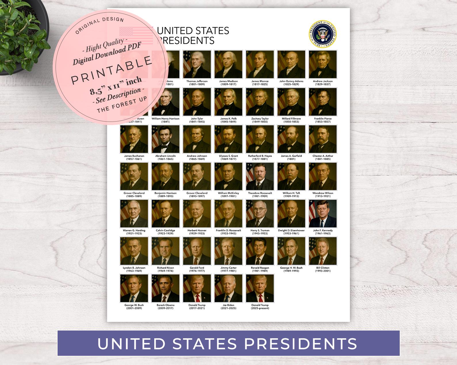 Printable United States Presidents Sheet, American History Printable ...