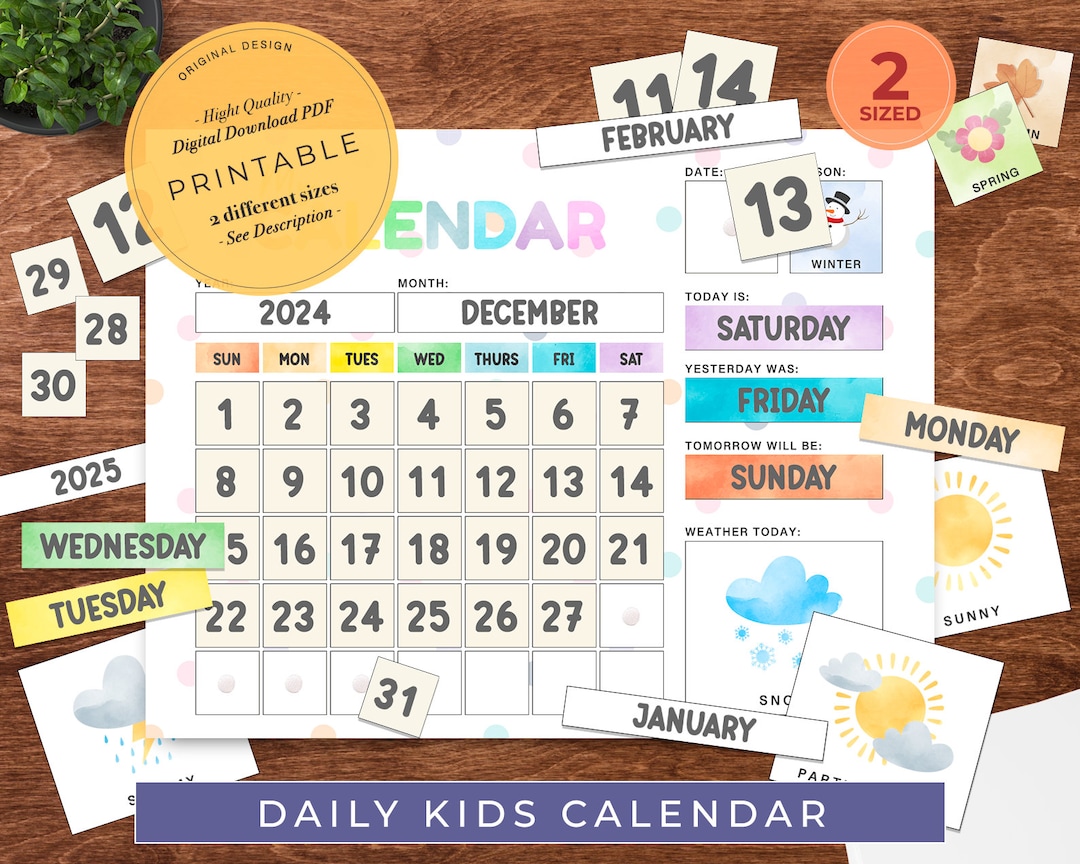 Daily Kids Calendar, Perpetual Calendar for Toddler, Homeschool Wall ...