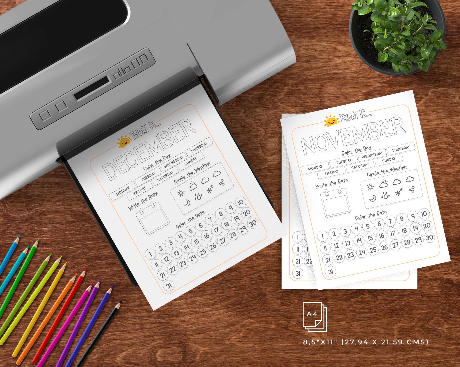 12 Printable Preschool Calendar Worksheet Pages, Monthly Digital ...