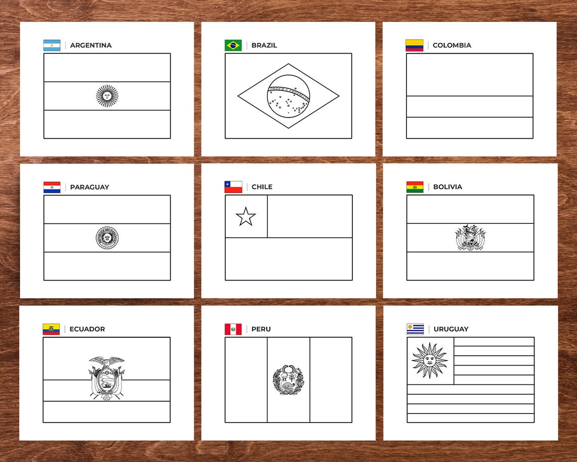 SOUTH AMERICA FLAGS Coloring Pages, Americas Flags Coloring Book ...