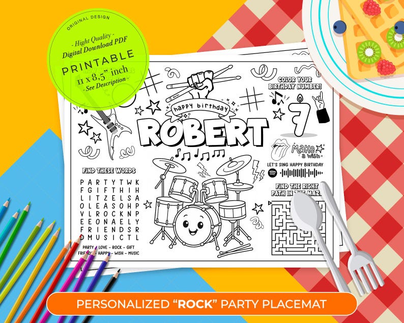 Rock 'n Roll Party Coloring Activity Sheet | Rock and Roll Activity ...