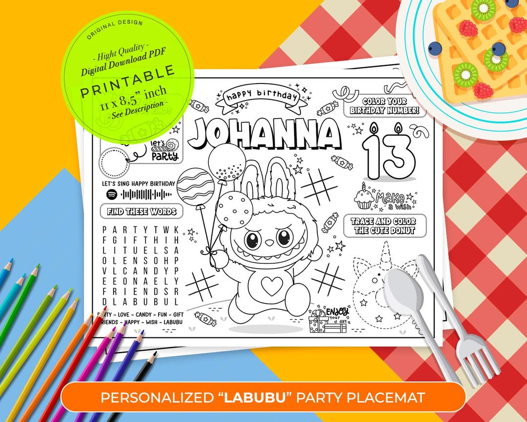 LABUBU Birthday Placemat | Party Placemat | Party Activity Sheet ...