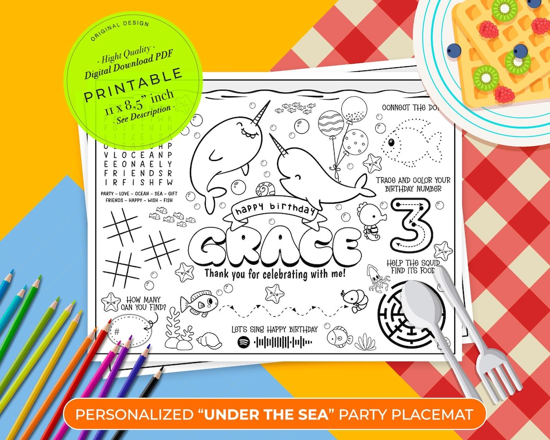 Narwhal Theme Birthday Activity Sheet | Narwhal Theme Party Favor ...