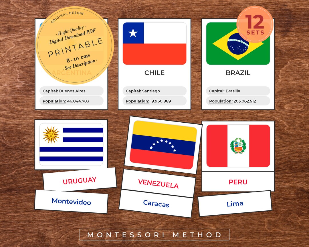 SOUTH AMERICA FLAGS - 12 Flash Cards, Montessori Cards, Homeschooling ...
