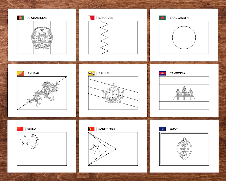 ASIA Flags Coloring Pages,flags of the Asia Continent Coloring Book ...