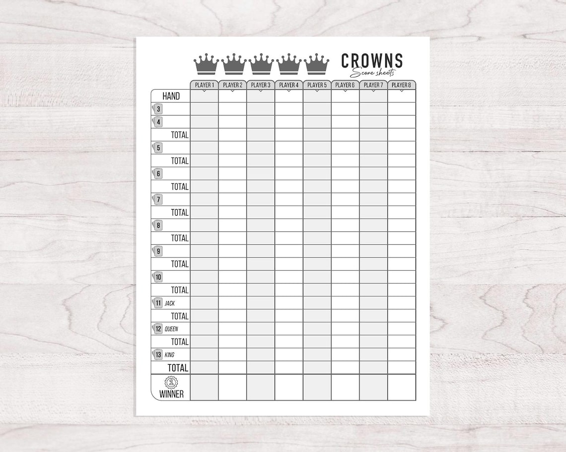 Five Crowns Score Sheet | Printable 5 Crowns Score Card | 5 Crowns ...
