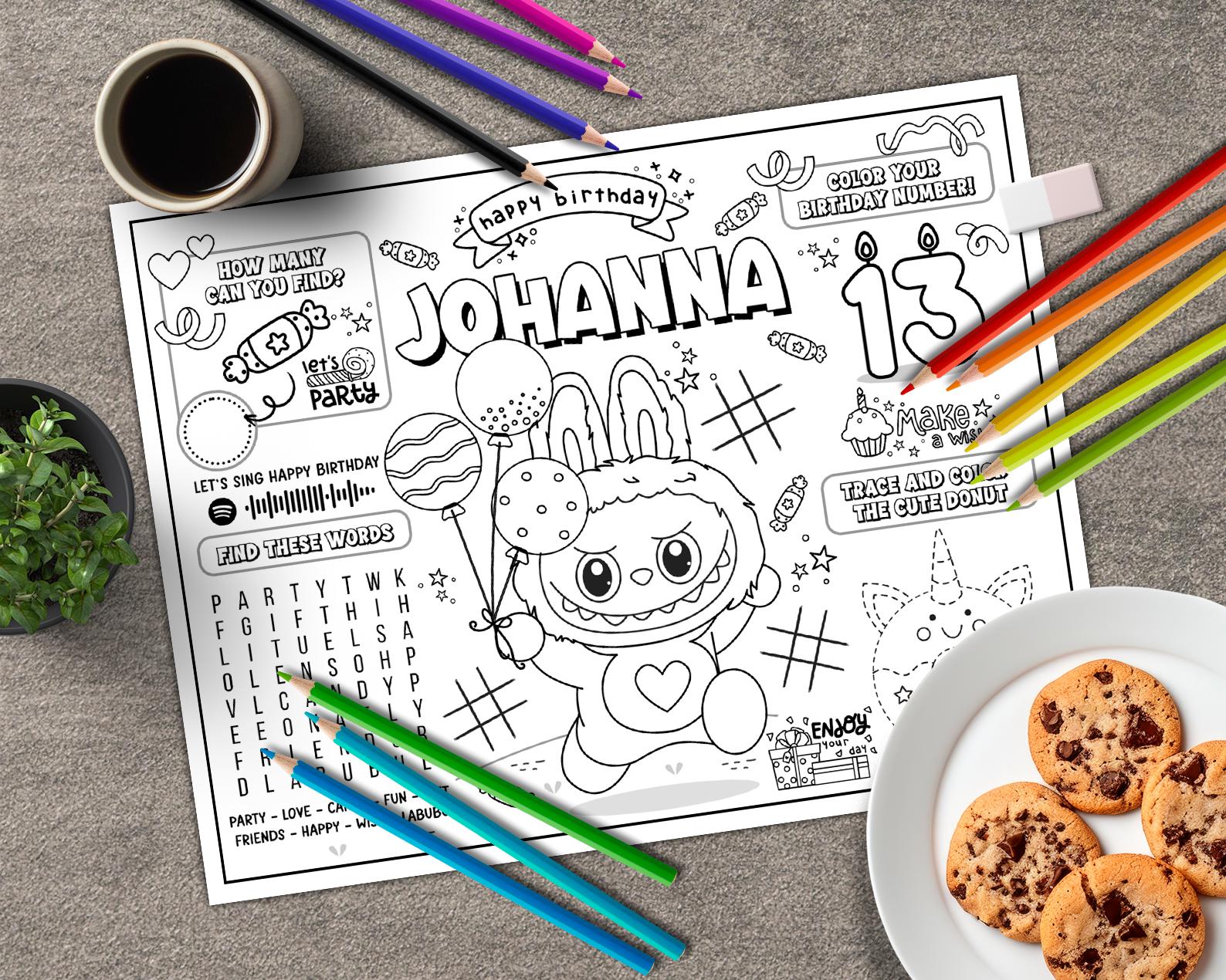 LABUBU Birthday Placemat | Party Placemat | Party Activity Sheet ...