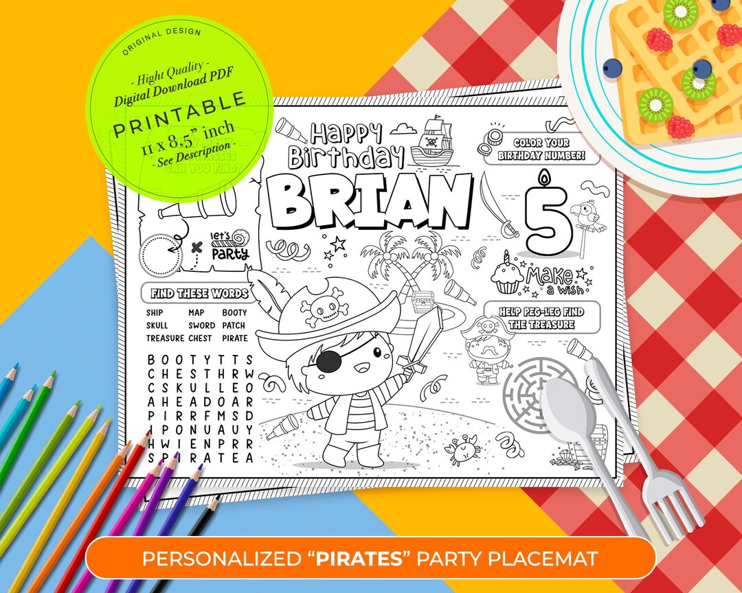 Pirate Theme Birthday Party Activity Sheet | Pirate Party Favor ...