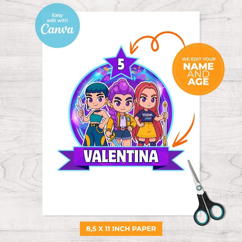 Editable K-pop Demon Hunters Birthday Cake Toppers | Printable Party ...