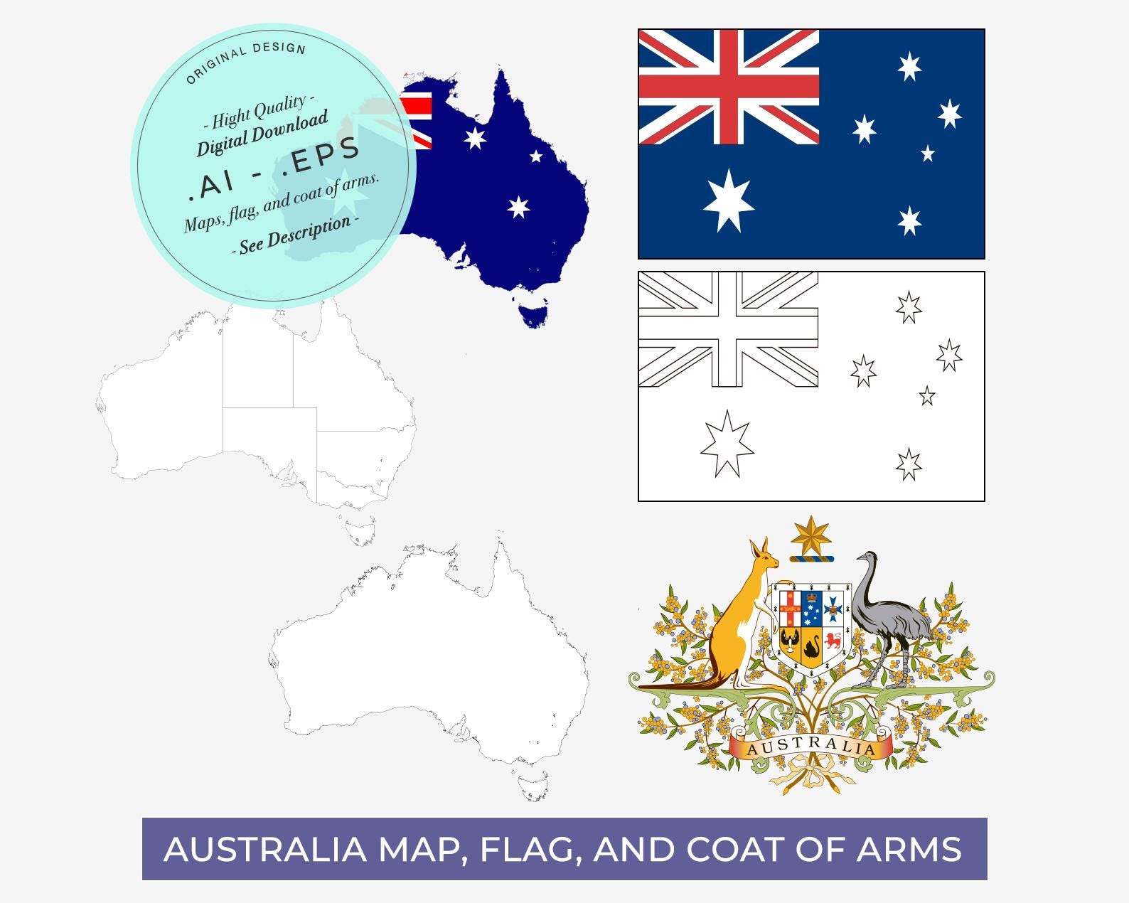 Australia Map | Australia Flag | Australia Coat of Arms | Australian ...