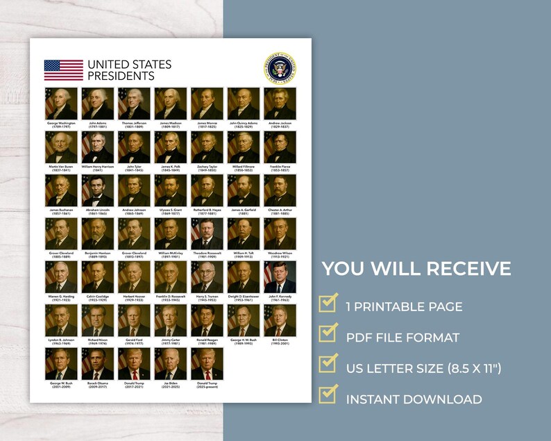 Printable United States Presidents Sheet, American History Printable ...