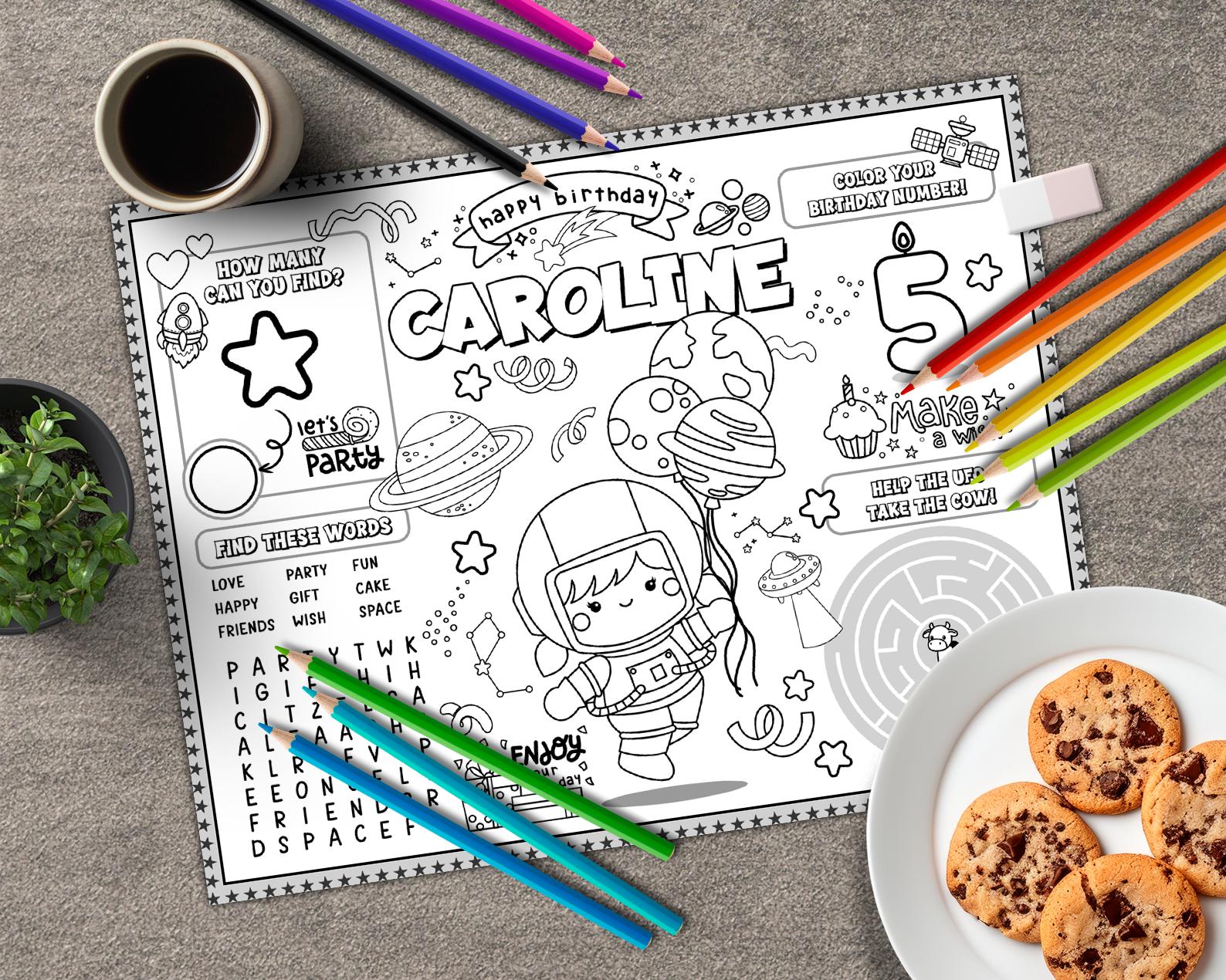 Editable Outer Space Party Placemat | Printable Planets Rocket Ship ...