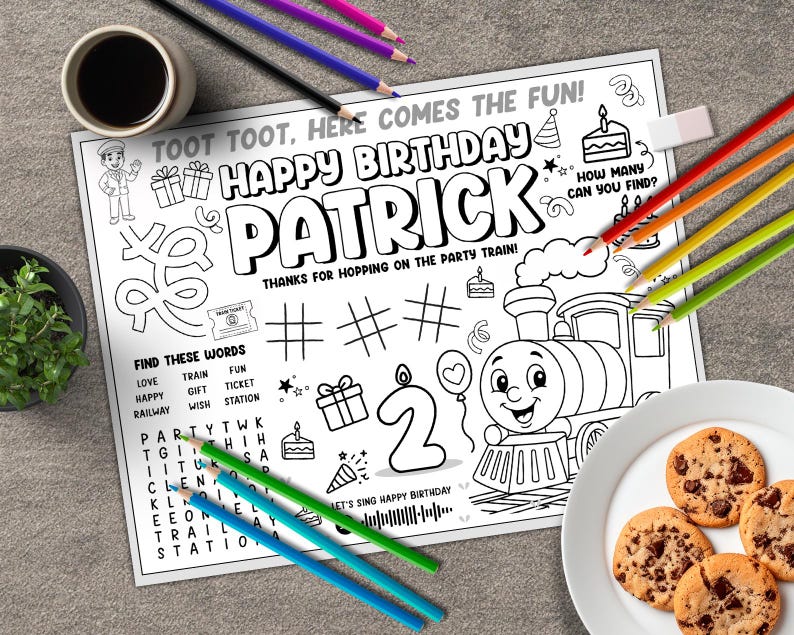Train Birthday Party Activity Sheet | Locomotive Party Favor | Railway ...