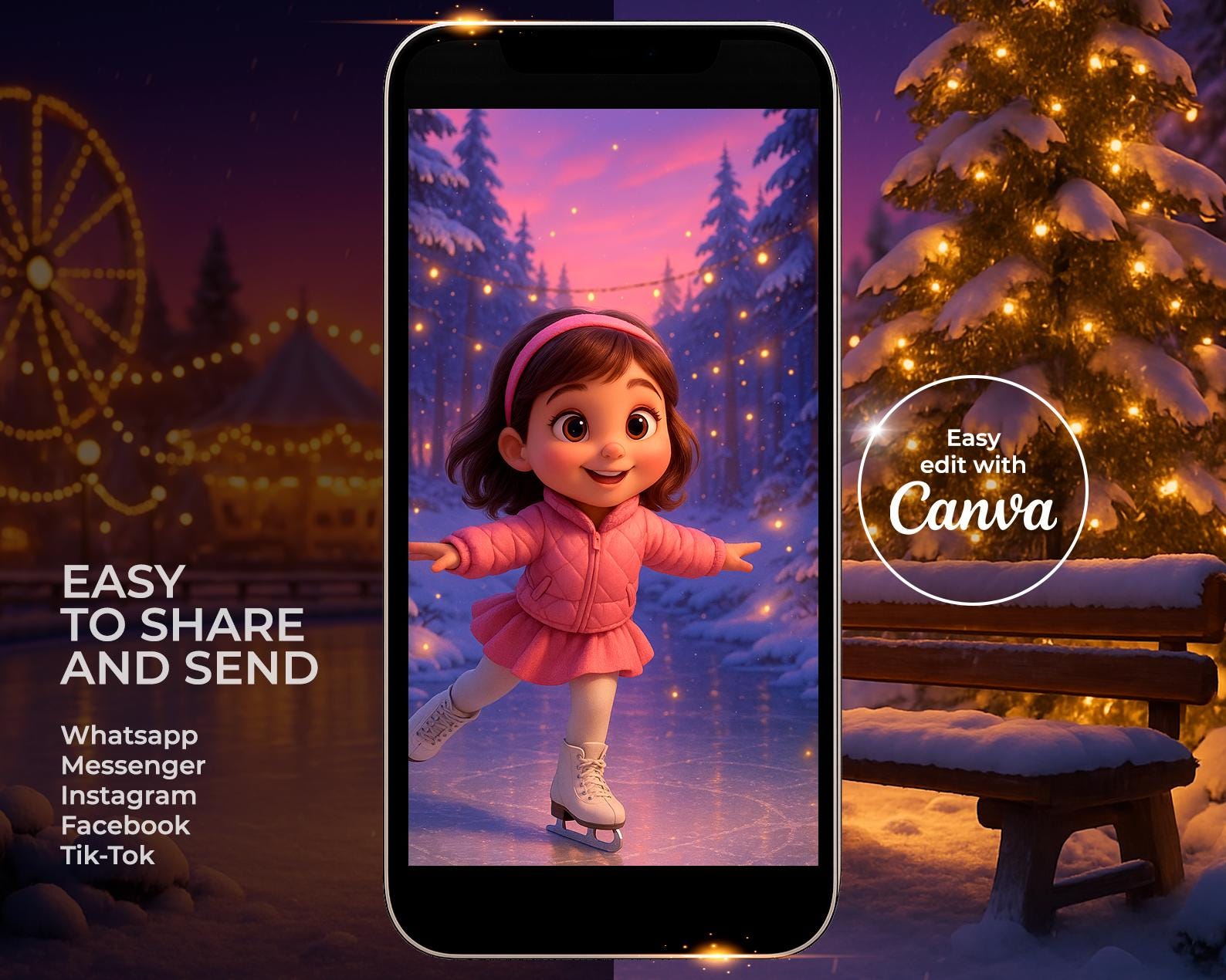 Editable Ice Skating Birthday Invitation – Winter Party Video Invite ...