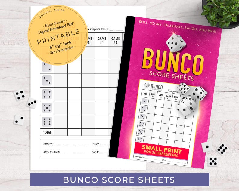 Bunco Score Sheet | Printable Bunco Score Card | Bunco Scoring Pad ...