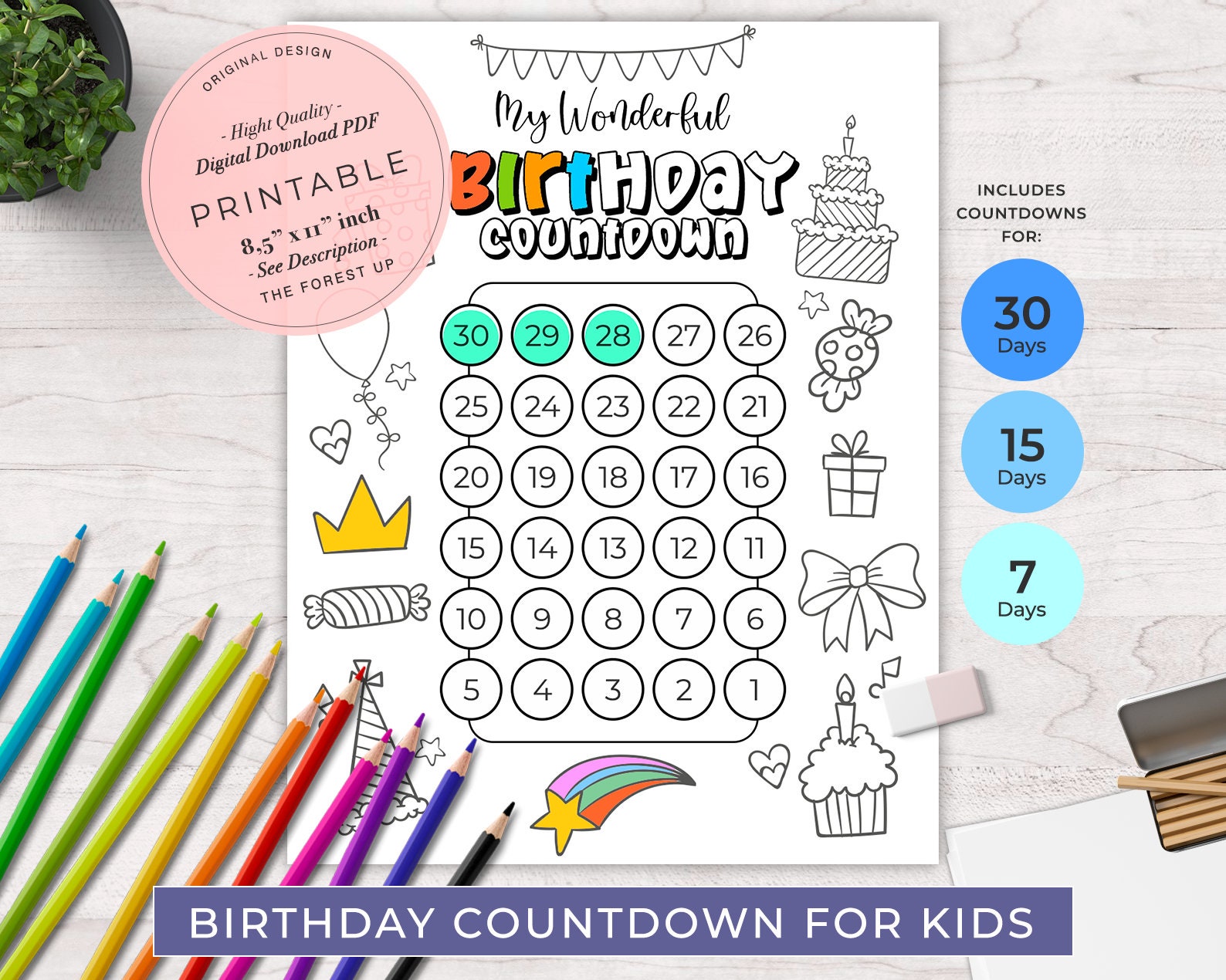 Birthday Countdown Printable for Kids | Birthday Advent Calendar for ...
