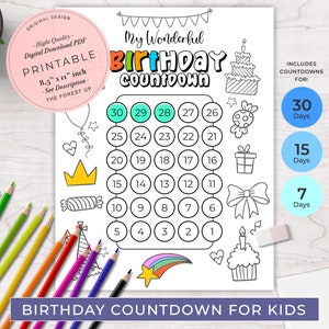 Birthday Countdown Printable for Kids | Birthday Advent Calendar for ...