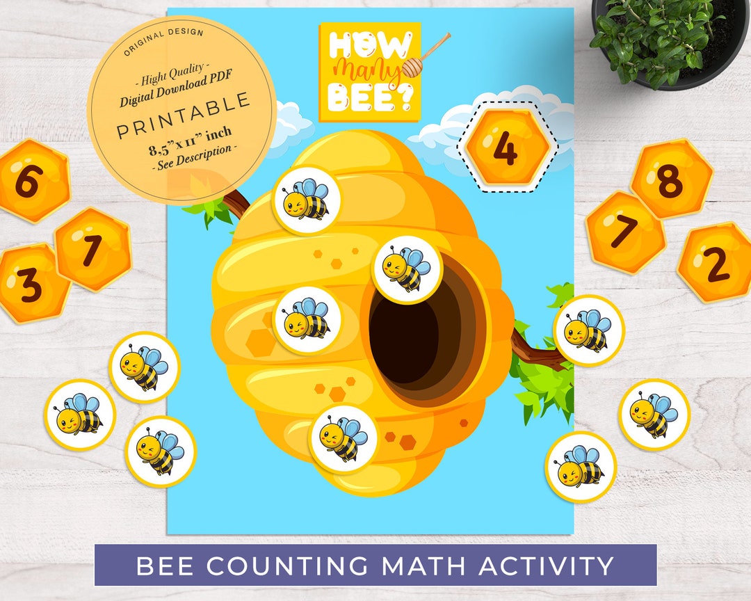 Bee Counting Printable Activity for Toddler, Counting Activity 1-10, Counting Sheet, Bee Number ...