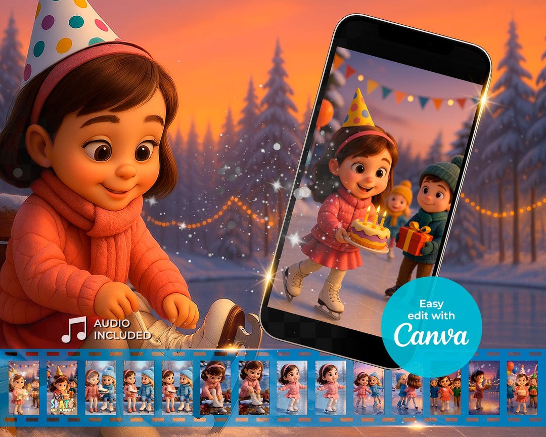 Editable Ice Skating Birthday Invitation – Winter Party Video Invite ...