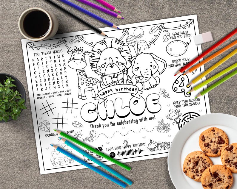 Jungle Birthday Party Activity Sheet | Zoo Animal Party Favor | Safari ...