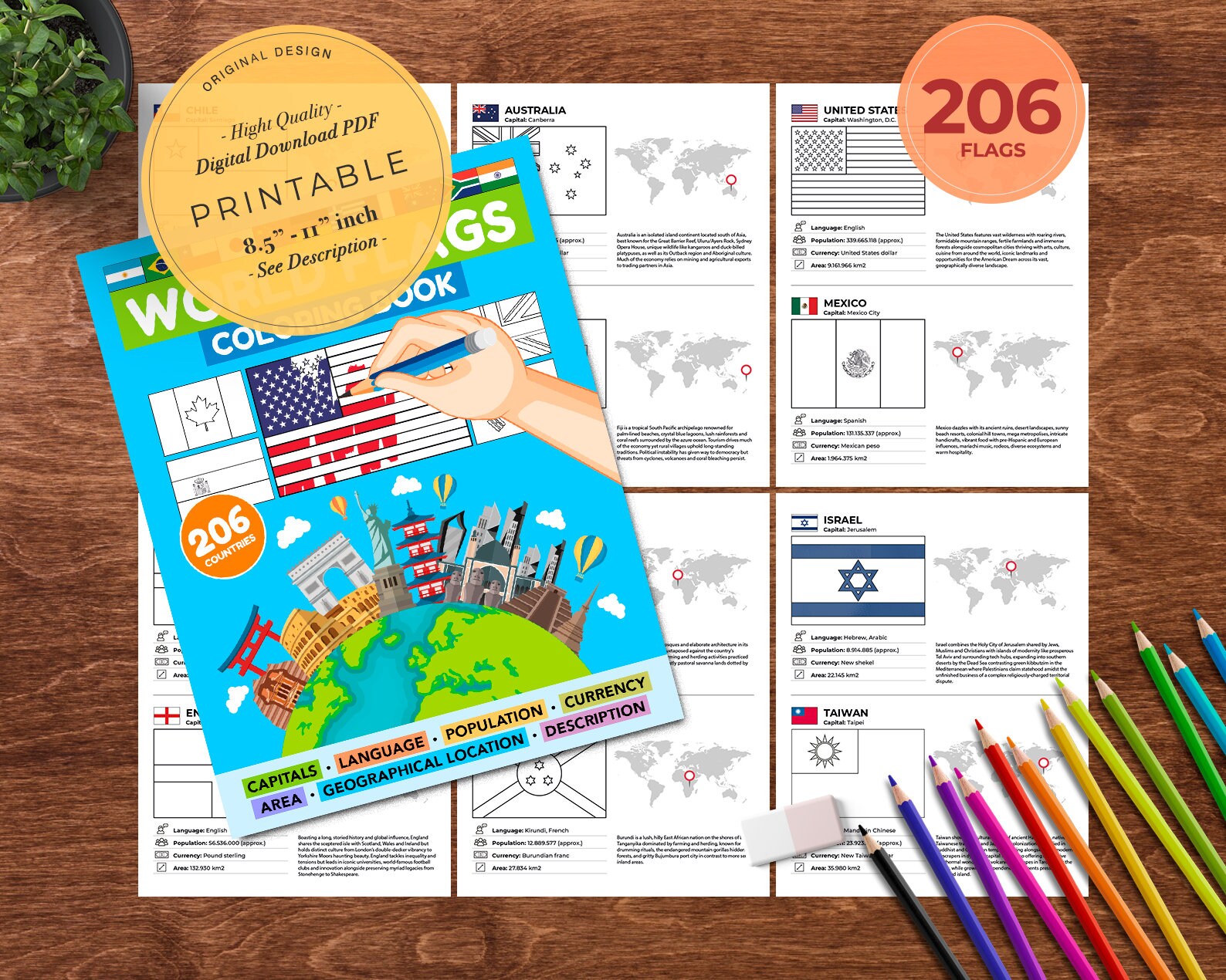 WORLD FLAGS Coloring Pages, Educational Geography Coloring Activity ...