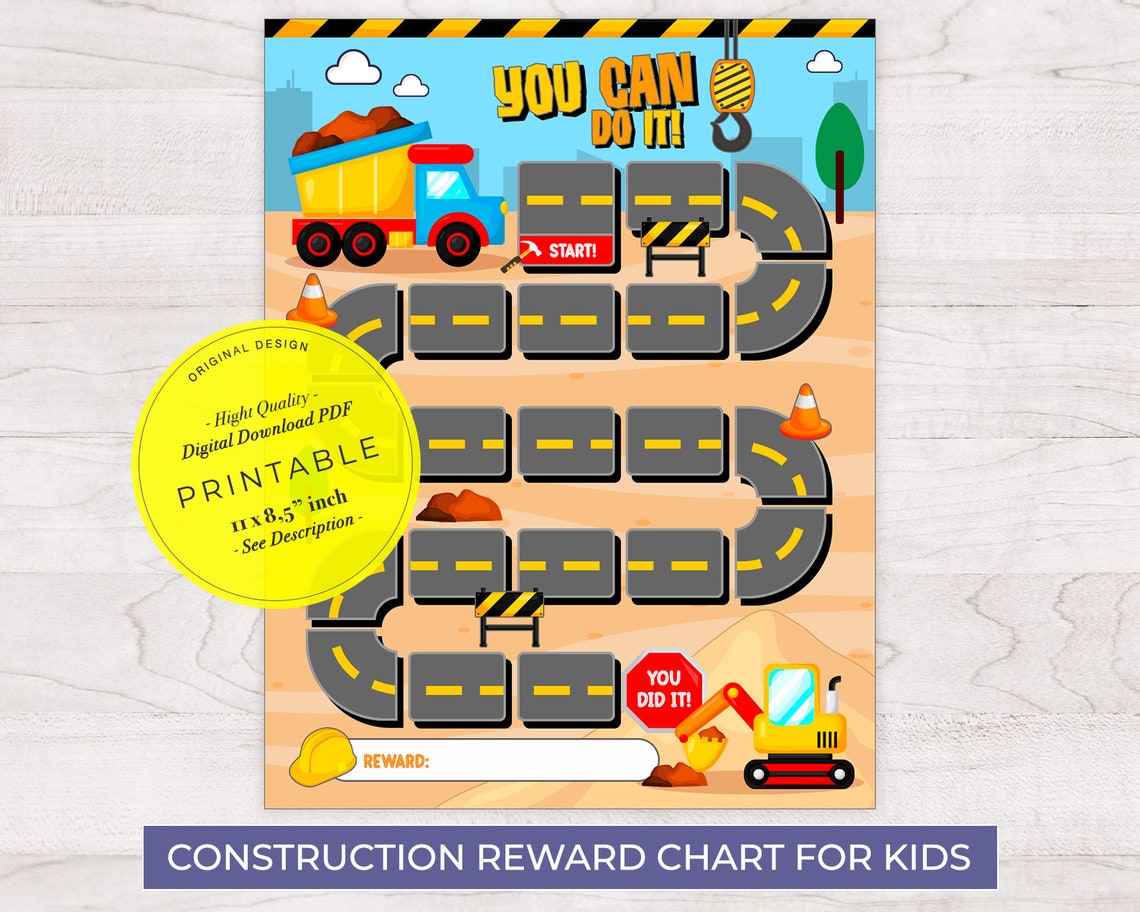 Construction Reward Chart | Printable Construction Kids Behavior Chart ...