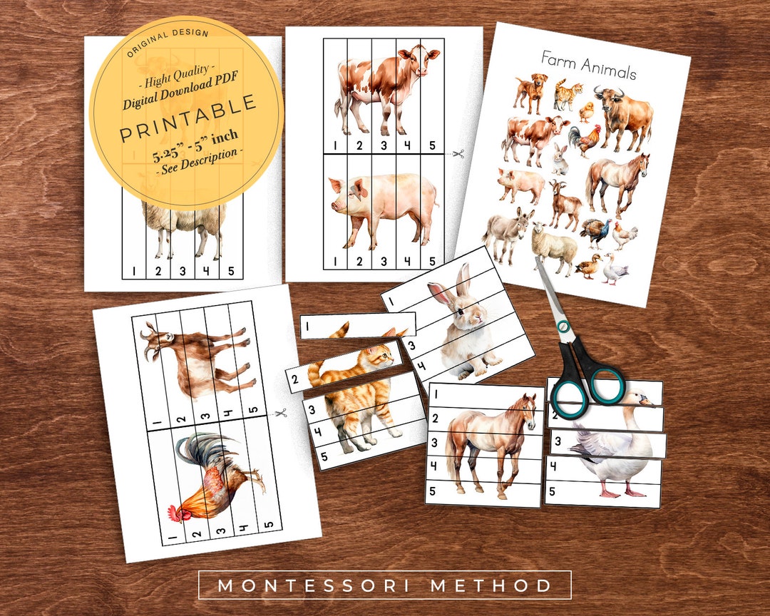 Farm Animals Puzzle Number Sequence 1-5, Montessori Toddler Printable ...