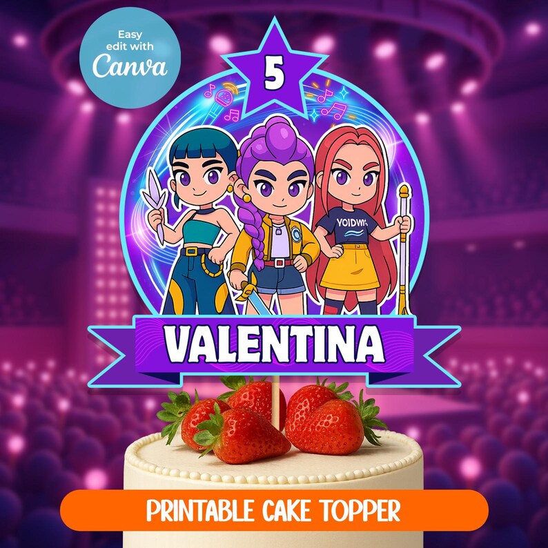 Editable K-pop Demon Hunters Birthday Cake Toppers | Printable Party ...