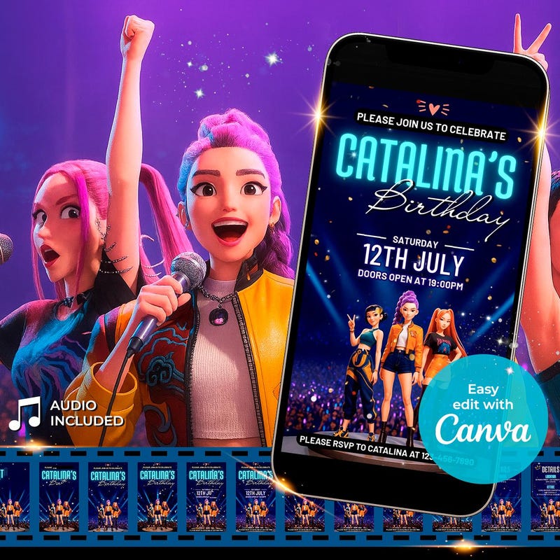 Kpop demon hunters huntrix birthday invitation - Etsy España