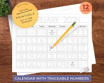 Kids Calendar With Traceable Numbers, School Year Calendar 2023 2024 ...