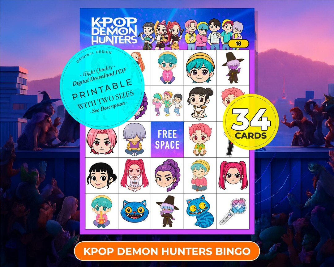 Jogo de Bingo KPOP Demon Hunters, Cartões de Bingo Demon Hunters, Jogo ...